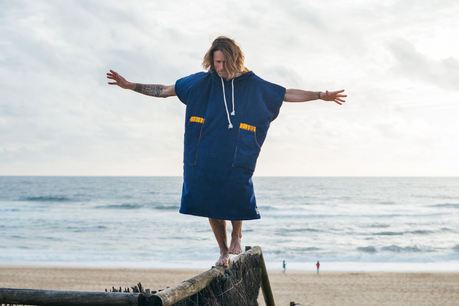 Ocean Blue Towel Surf Poncho / Yellow Tribal patterns - Pakal Ethnic ...