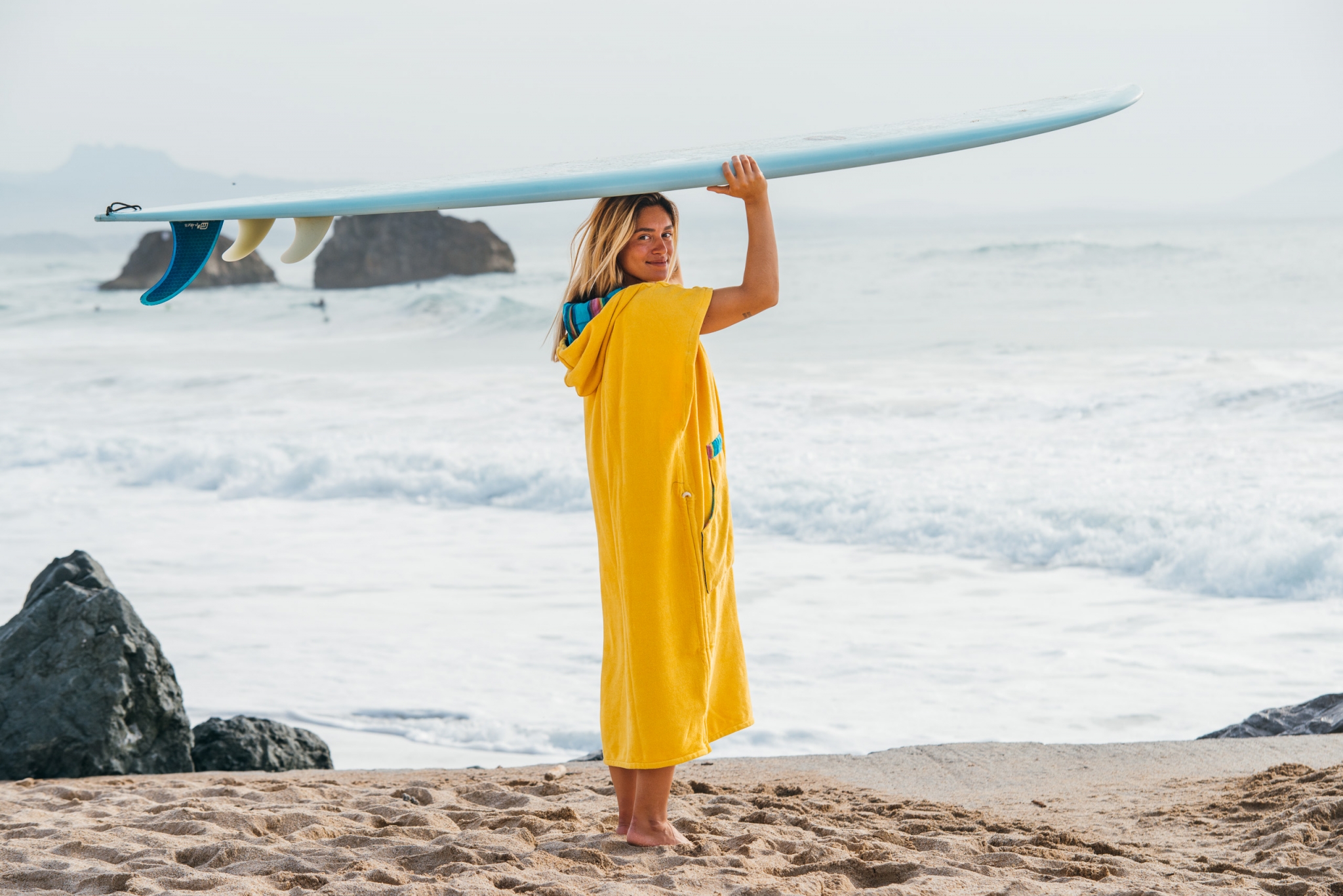 Mango Towel Surf Poncho / Sky Blue Rainbow Fabric - Pakal Ethnic Surf Shop